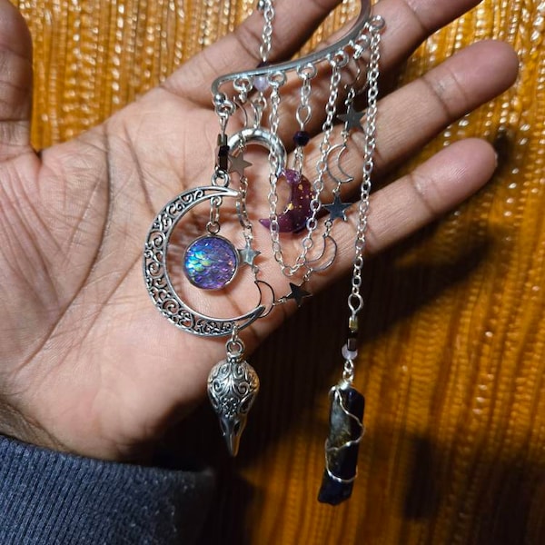 Luna Raven Ear Cuff With Purple Quartz Crystal, Bird Skull Ear Cuff ...