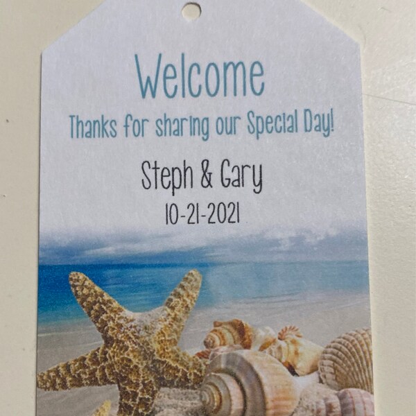 Starfish Beach Tag - White Matte Label Tags - Custom Wedding Favor Tags ...