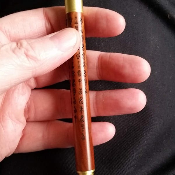 Runic Pen - Engraved Mahogany and Brass - Gel Ink - Ideal Gift for D&D ...