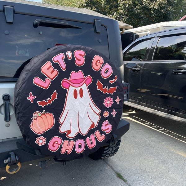 Let's Go Ghouls Tire Cover, Ghost Spare Tire Cover, Halloween Tire ...