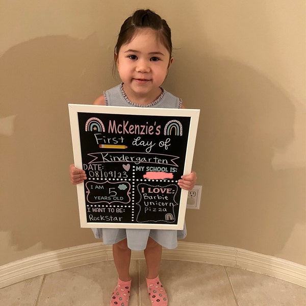 Boho Rainbow Back to School Chalkboard Sign, First Day of School Sign ...