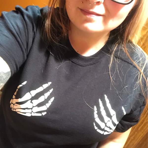 DIY Skeleton Hand Boob Iron on | Skeleton Boob Hands | Halloween Shirt ...