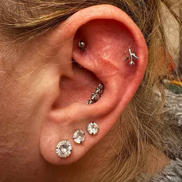 14K White Gold Threadless Push in CZ Labret Stud/tragus/cartilage/conch ...