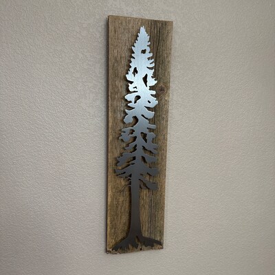 Pine Tree on Barn Wood / Wood and Metal Signs / Rustic Sign / Wall Art ...
