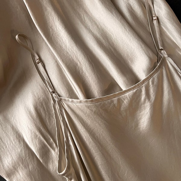 100% Mulberry Silk Slip Summer Dress Bias Cut Night Pajamas Adjustable ...