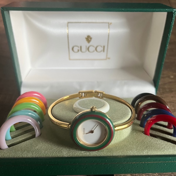 Gucci 8" Mens Gold Handsome Timepiece New Gucci Leather Brown Strap ...