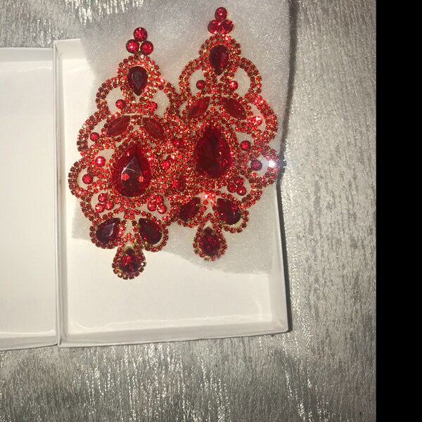Large Red Earrings, Red Oversized Pageant Earrings, Red Large Chunky ...