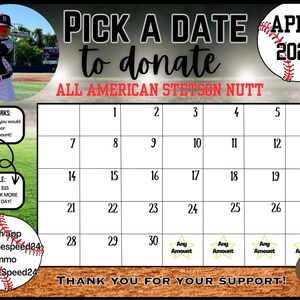 Softball Pick a Date to Donate, INSTANT DOWNLOAD, Fundraiser, Pay the ...