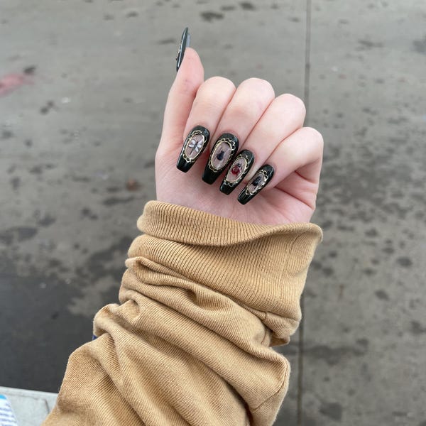 Silver Chrome Y2K Aespa-inspired Custom Hand-painted Press-on Nails ...