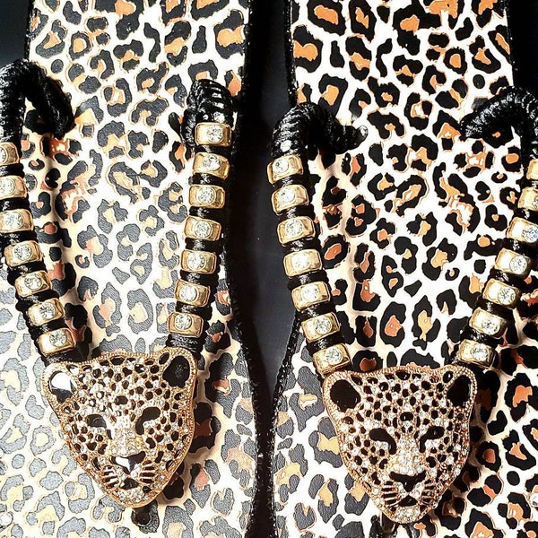 Exclusive, Gold & Black Leopard/jaguar Charm With Rhinestones, 1-pc ...