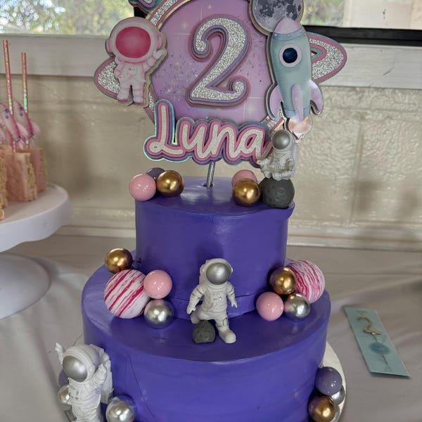 Out of This World, Two the Moon Cake Topper, Pink Space Birthday Party ...