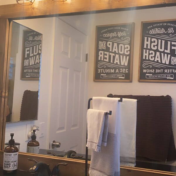 Flush and Wash Bathroom Sign Farmhouse Style Vintage Cottage Modern ...