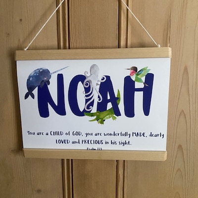 Personalised Bible Verse Name Print, Christian Nursery Name Art ...