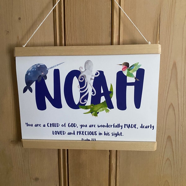 Personalised Bible Verse Name Print, Christian Nursery Name Art ...