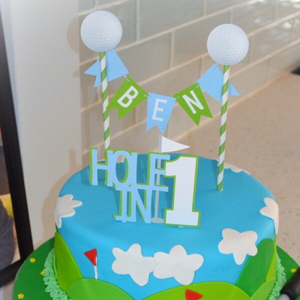 Golf Ball Cake Bunting Topper & Hole-in-1 Cake Topper (2 Pc Set) Little ...