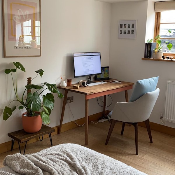 Simple Vintage Desk/computer Desk/ With Drawer Solid Wood Scandi Retro ...