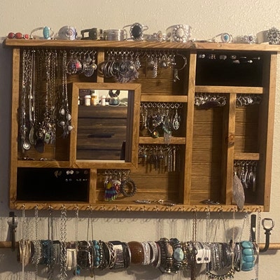 JEWELRY ORGANIZER Rustic Wood Jewelry Organizer With Mirror FREE ...