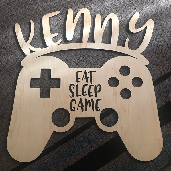 Name Sign Gamer Kids Room Sign Game Controller Boys Room Wood Sign ...