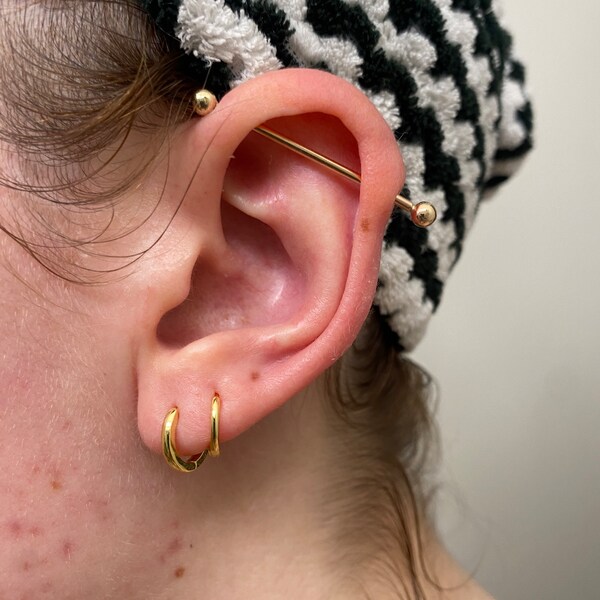 14k Solid Gold Industrial Barbell..14g..32mm,35mm.or 38mm.nickel Free..3.5mm Balls - Etsy