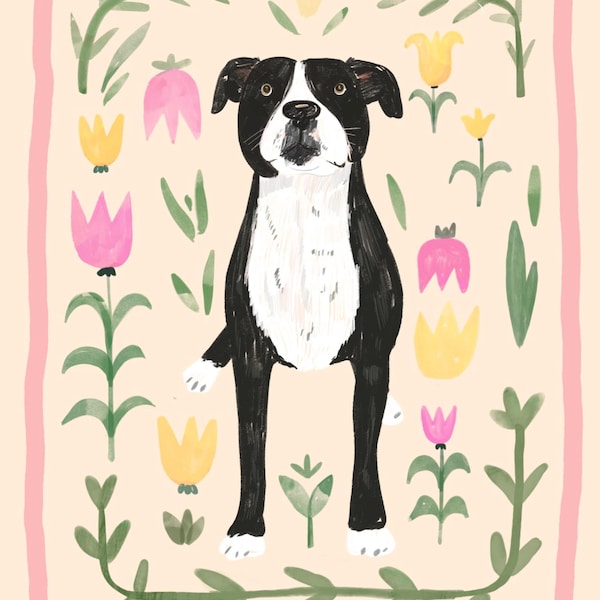 Custom Pet Portrait Watercolor Custom Floral Pet Art Memorial ...