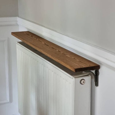 Rustic Solid Wood Radiator Shelf With Cast Iron Brackets Handcrafted ...