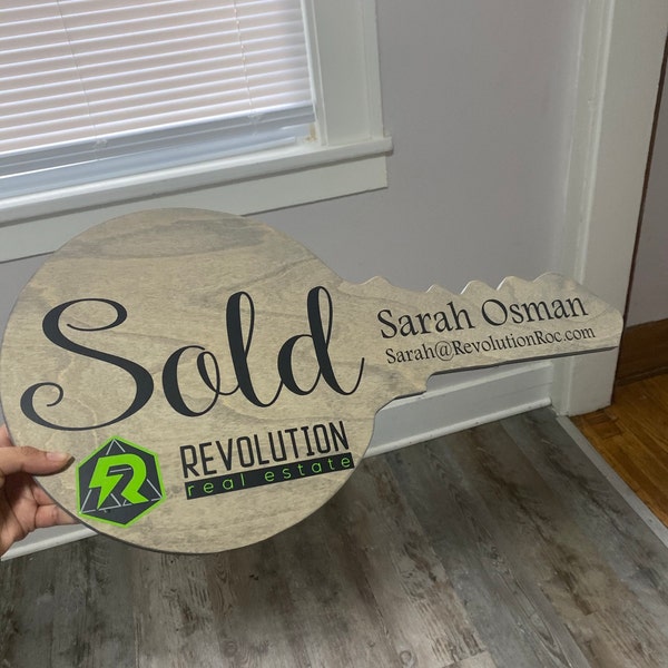 Key Shape Sold Sign With Hashtag or Name, Personalized Real Estate ...