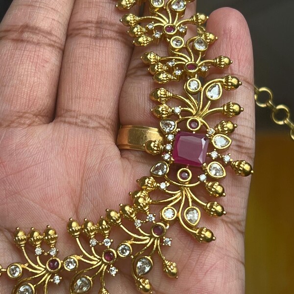 Traditional Kemp South Indian Jewelry Atigai Set With Ruby Accents ...