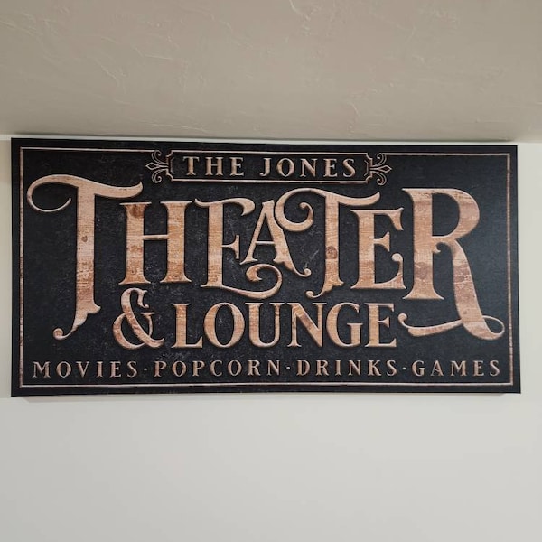 Personalized Theater & Lounge Large Rustic Wall Art Movie TV Room Sign ...