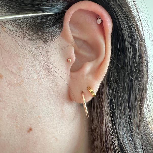 14K Solid Gold Diamond Rook Helix Hoop Earring, Gold Diamond Tragus ...