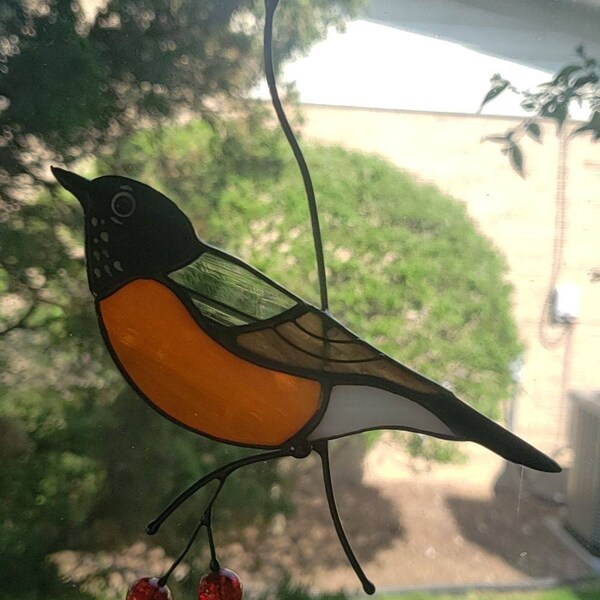 Bird Artwork Stained Glass Window Hangings American Robin Mother in Law ...
