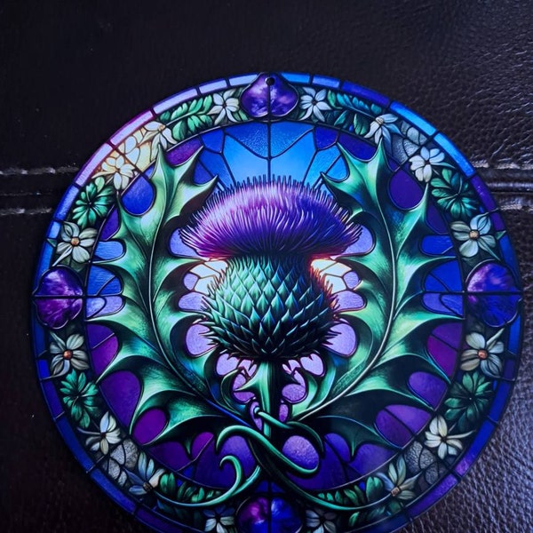 Thistle Sign: Faux Stained Glass Scottish Metal Wall Art, Garden Décor ...
