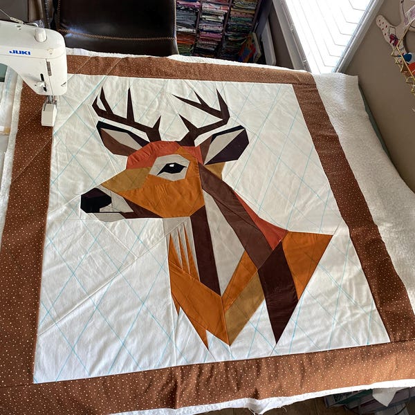 Deer FPP Quilt Pattern: Modern FPP • Animal Patchwork Quilt Block • FPP Vorlagen(30x35/60x65 ...