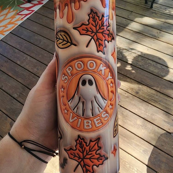 Halloween 3D Puff Like Spooky Vibes Ghost Fall Pumpkin Tumbler - Etsy
