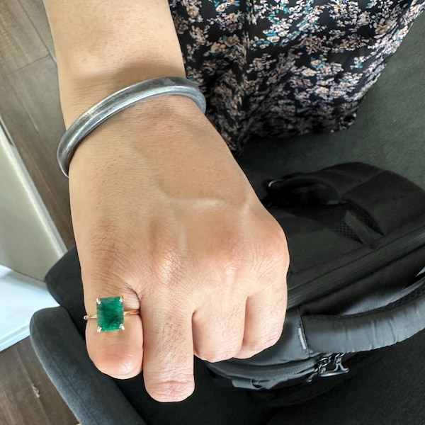 Emerald Cut Emerald Ring, Raw Natural Emerald Engagement Ring, Emerald Ring, Real Vintage ...