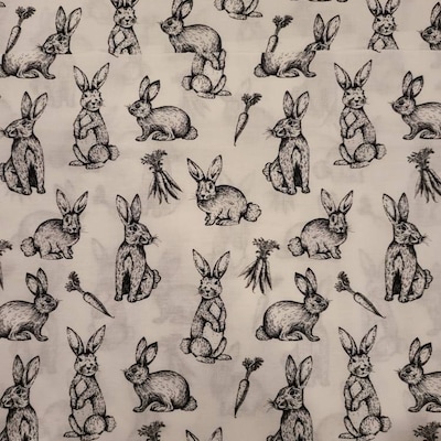 Sketch Bunnies Fabric by the Yard. Quilting Cotton, Organic Knit ...