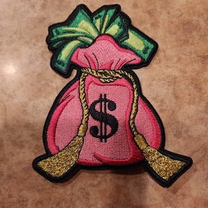 I Get Money Patch 3 1/2 Inch Iron on Patch, Pink Money Bag Patch ...