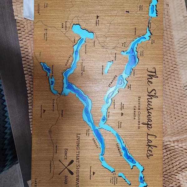 Shuswap Lakes Bathymetric Wood Map - Etsy