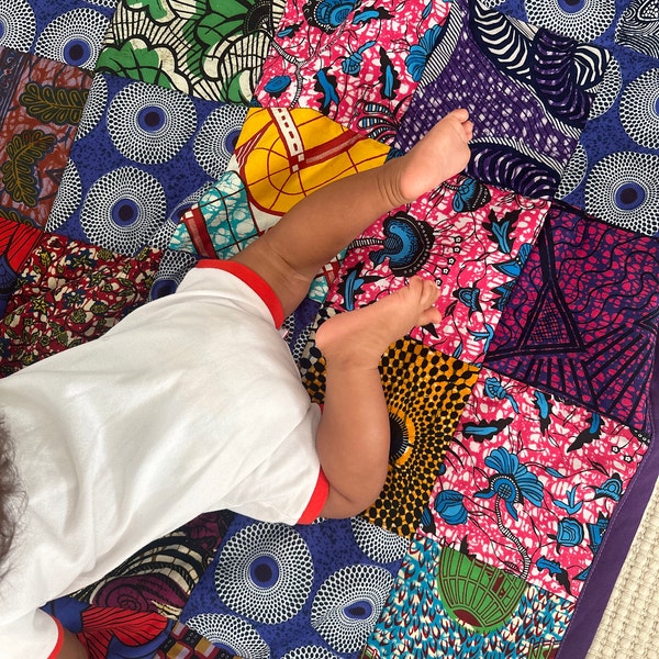 African Fabric Patchwork Quilt- Lap Quilt, Chair Throw Cot, Bed, Buggy ...