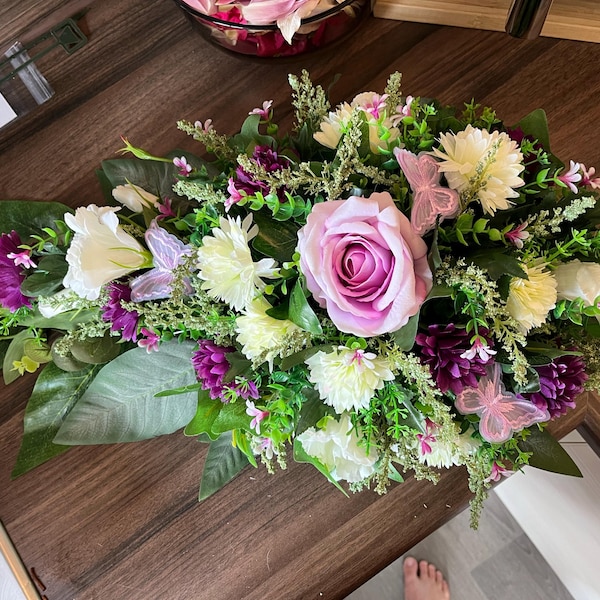 Restful, Artificial Spray Funeral Flowers Coffin Topper Memorial ...