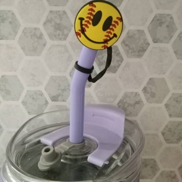 10mm Straw Topper - Softball Happy Face - Etsy