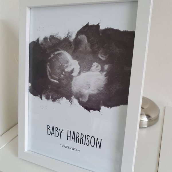 Personalised BABY Scan Ultrasound Watercolour Print 4D First Baby Scan ...