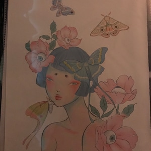 Linggo Surreal Drawing Horror Flower Girl With Eyeball Wall | Etsy