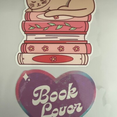 Cat Pink Floral Books Vinyl Sticker Book Sticker Bookish - Etsy