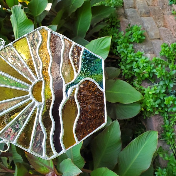 Hexagon Landscape Stained Glass Pattern, Modern Stained Glass Design ...