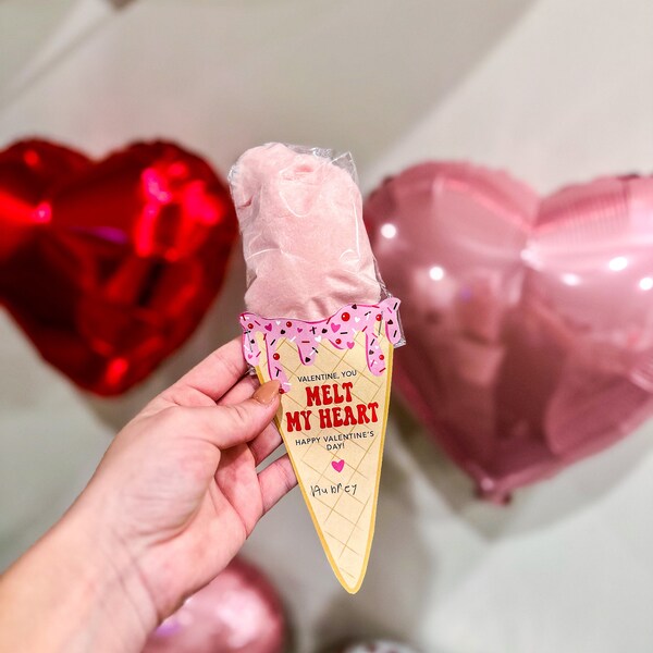 Ice Cream Cone Printable Classroom Valentine Cards, Kids Valentine's ...
