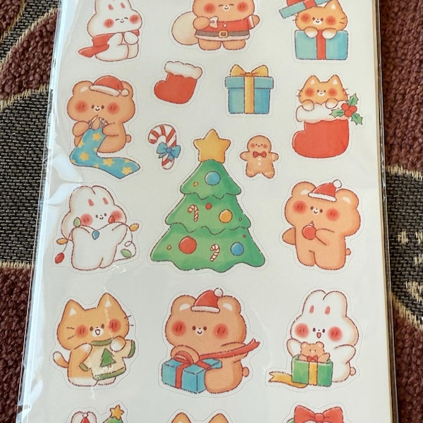 Christmas Friends Sticker Sheet • Kawaii Holiday Matte Stickers - Etsy