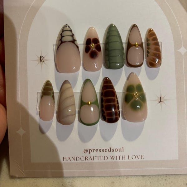 MIDORI Gold Floral Nail Art Press on Nails Jade Magnetic Nails 3D Gel ...