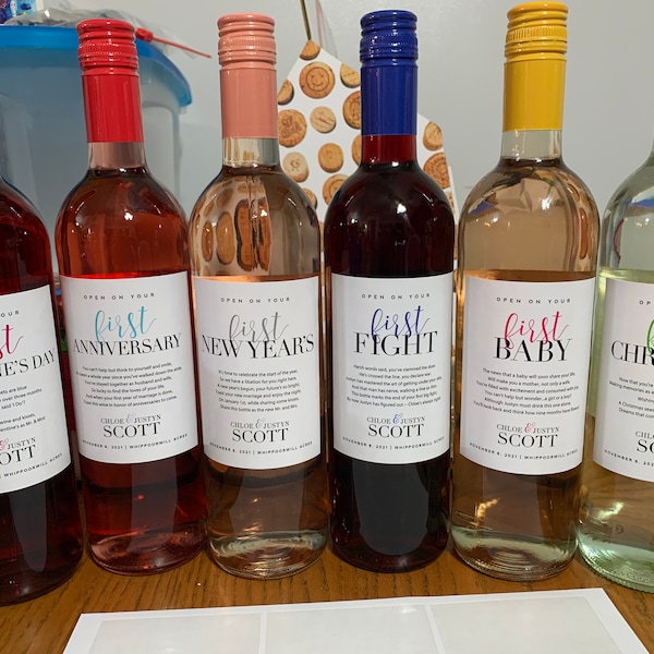 Year of Firsts Wine Labels - Wedding Milestone Wine Labels - Engagement ...