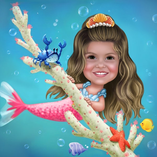 Custom Mermaid Portrait / Ariel Portrait Mermaid Party Ideas / Mermaid ...