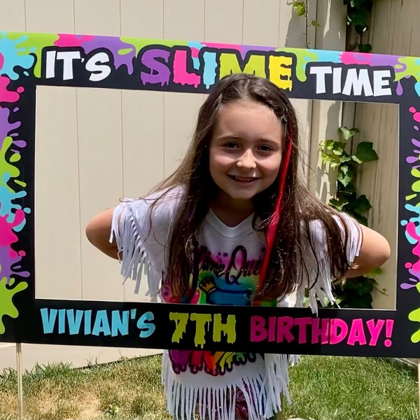Slime Photo Booth Frame - PRINTED & SHIPPED - Slime Neon Glow Party ...